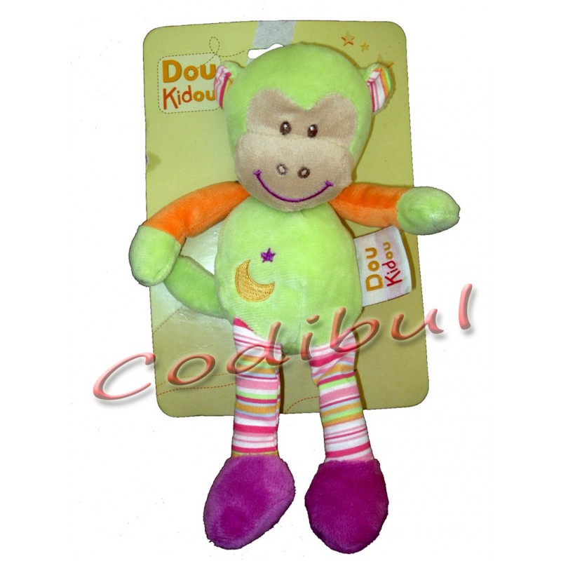 DOUKIDOU doudou peluche singe vert orange mauve